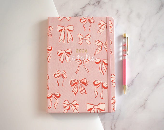 Personalised 2026 Weekly Diary, A5 Pink Bow Print Diary - Etsy Australia
