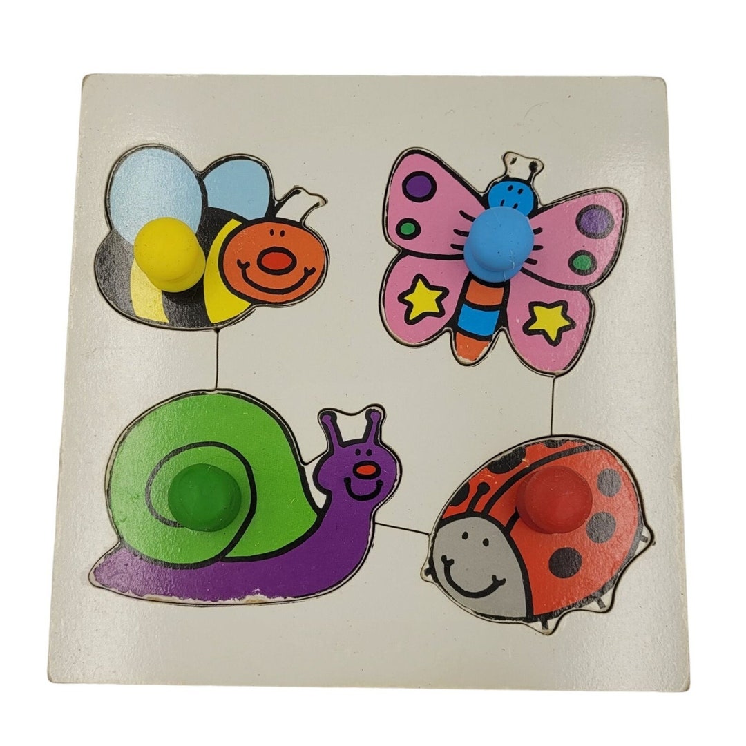 Child's First Chunky 4 Piece Knob Peg Puzzle Board of Bugs - Etsy