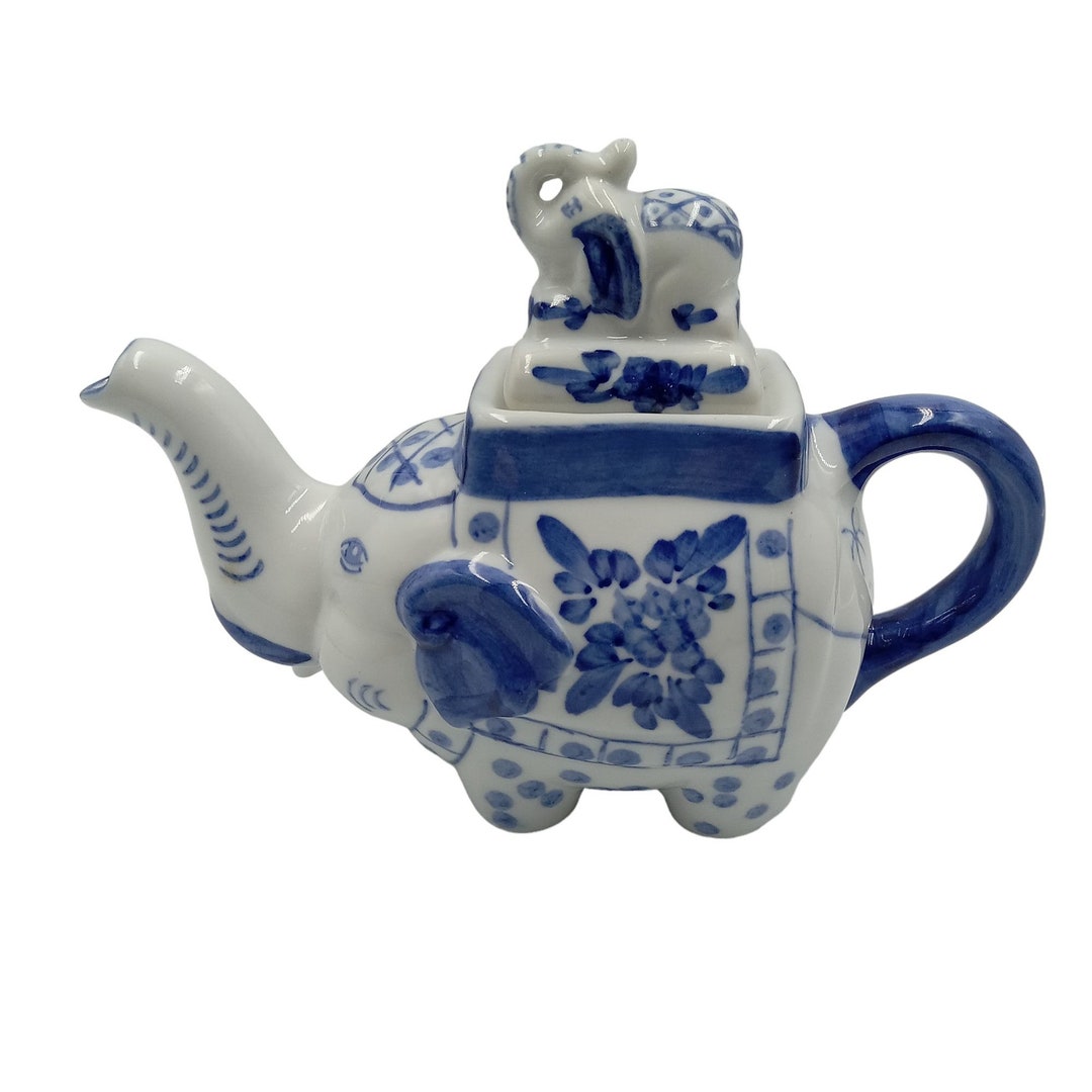 Vintage Elephant Teapot Blue & White Decorative Ceramic Pot - Etsy