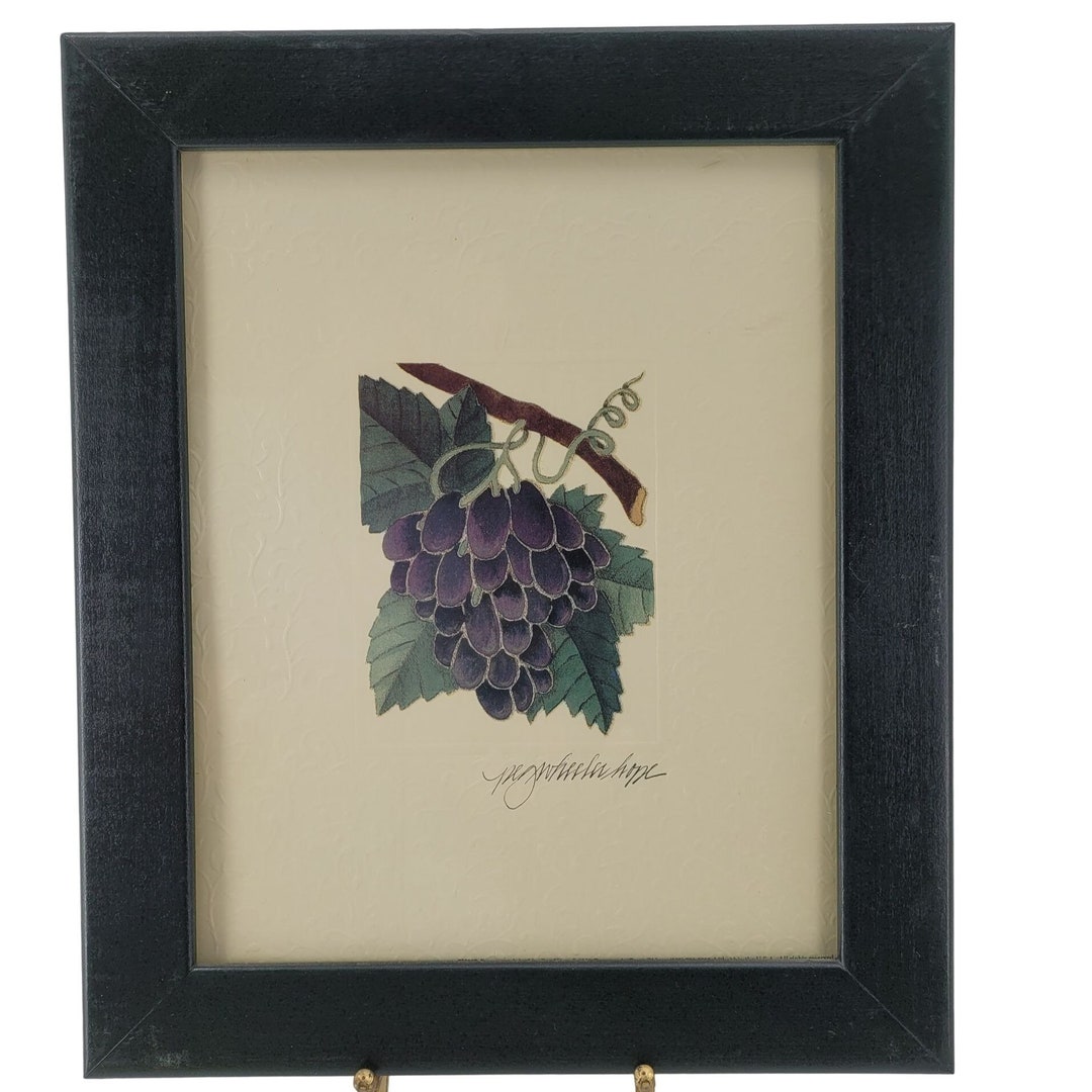 Lithograph of Grapes by Peg Wheeler Hope on Embossed Paper in Black ...