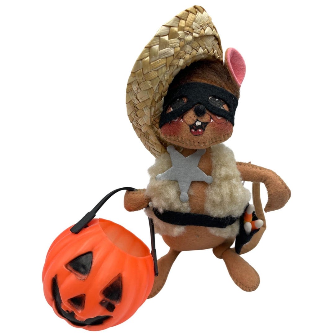 Annalee Halloween Sheriff Cowboy Mouse Plush With Straw Hat & Pumpkin ...