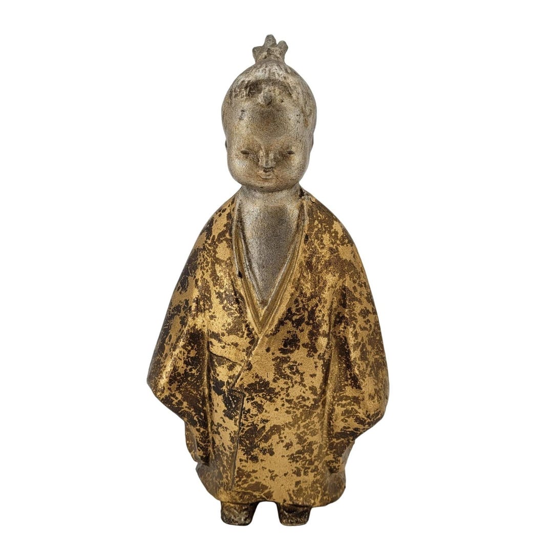 Okimono Gilt Iron Selflessness Child in Kimono Marked by Maker on Back ...