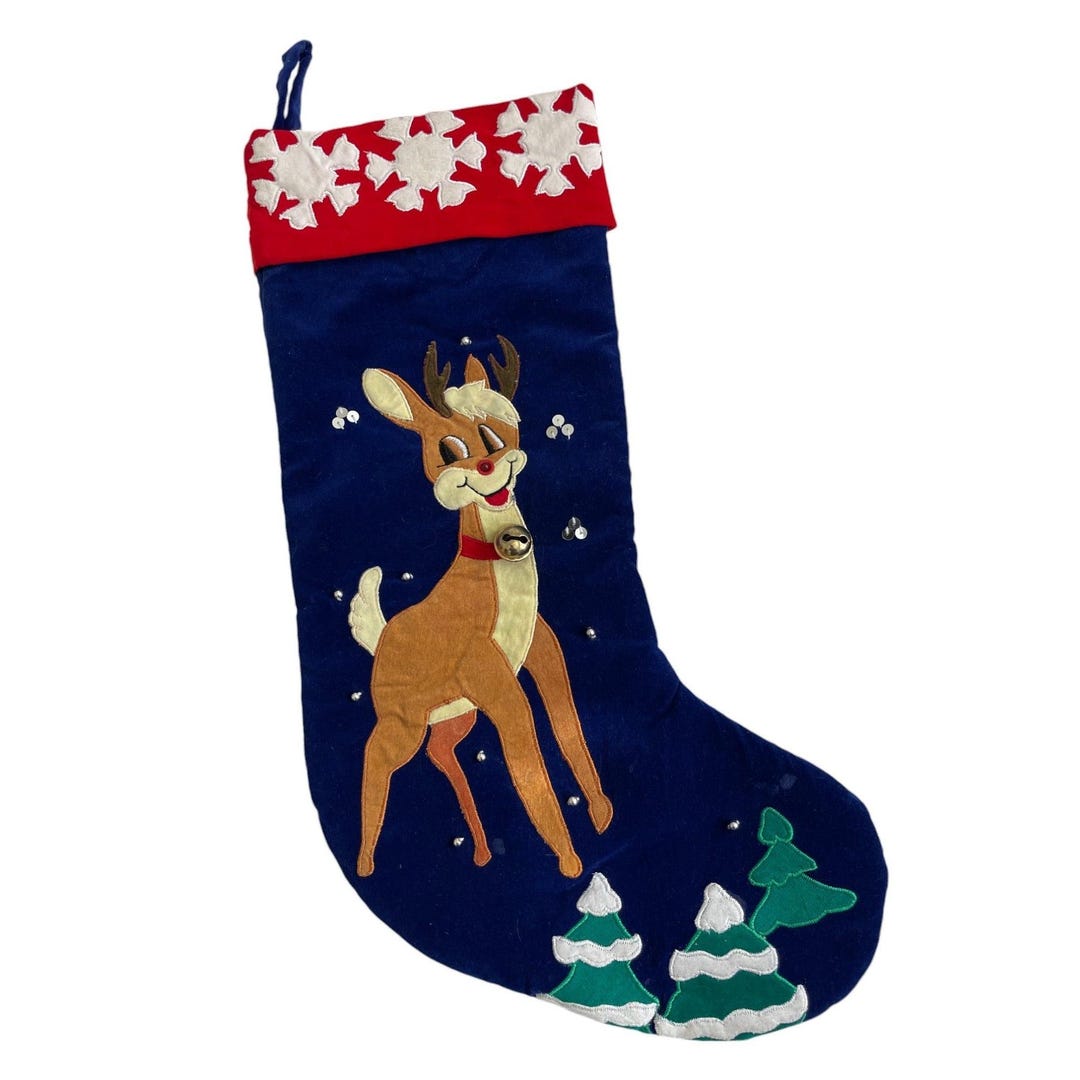 Vintage Rudolph the Red-nosed Reindeer Applique Christmas Stocking ...