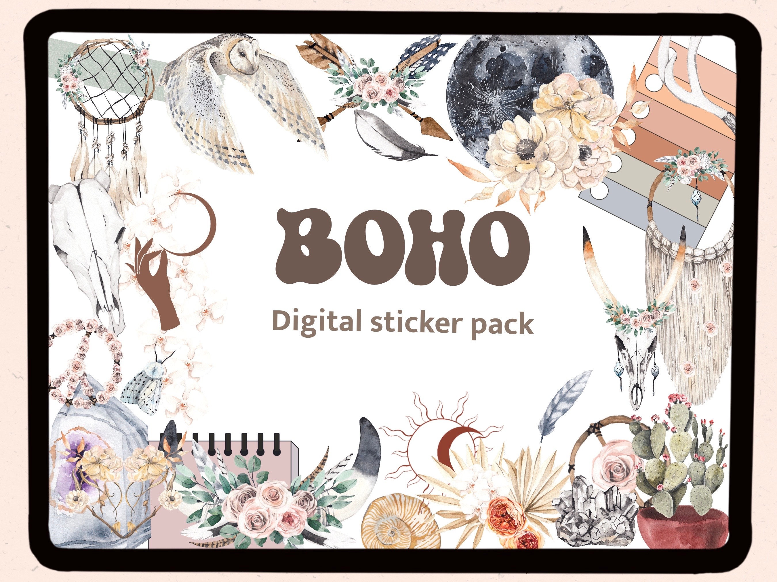 Boho Goodnotes Digital Planner Sticker Flower Stickers - Etsy