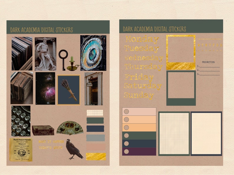 Dark Academia Digital Sticker Pack| Goodnotes Stickers| Dark Academia ...