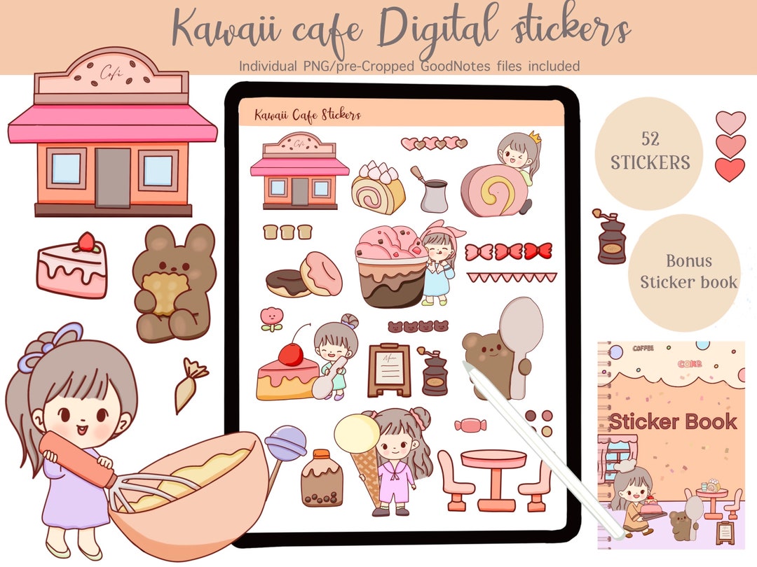 Cute Cafe Digital Stickers| Goodnotes Stickers| Kawaii| Cute Girl| Cafe ...