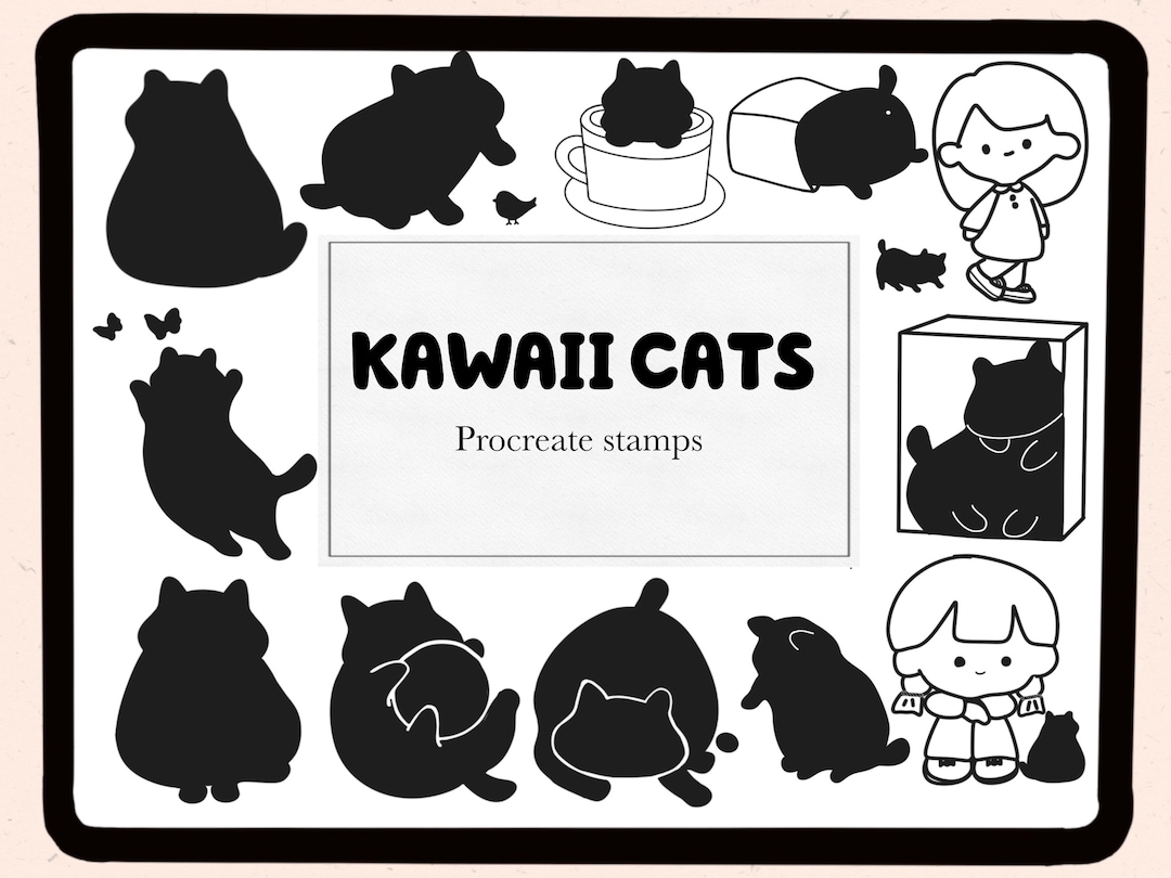 Kawaii Cats Procreate Stamp Brush| Procreate Cat Stamps| Animal Stamps ...