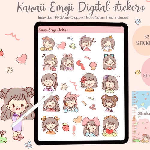 Cute Girl Digital Sticker Pack Kawaii Goodnotes Stickers - Etsy