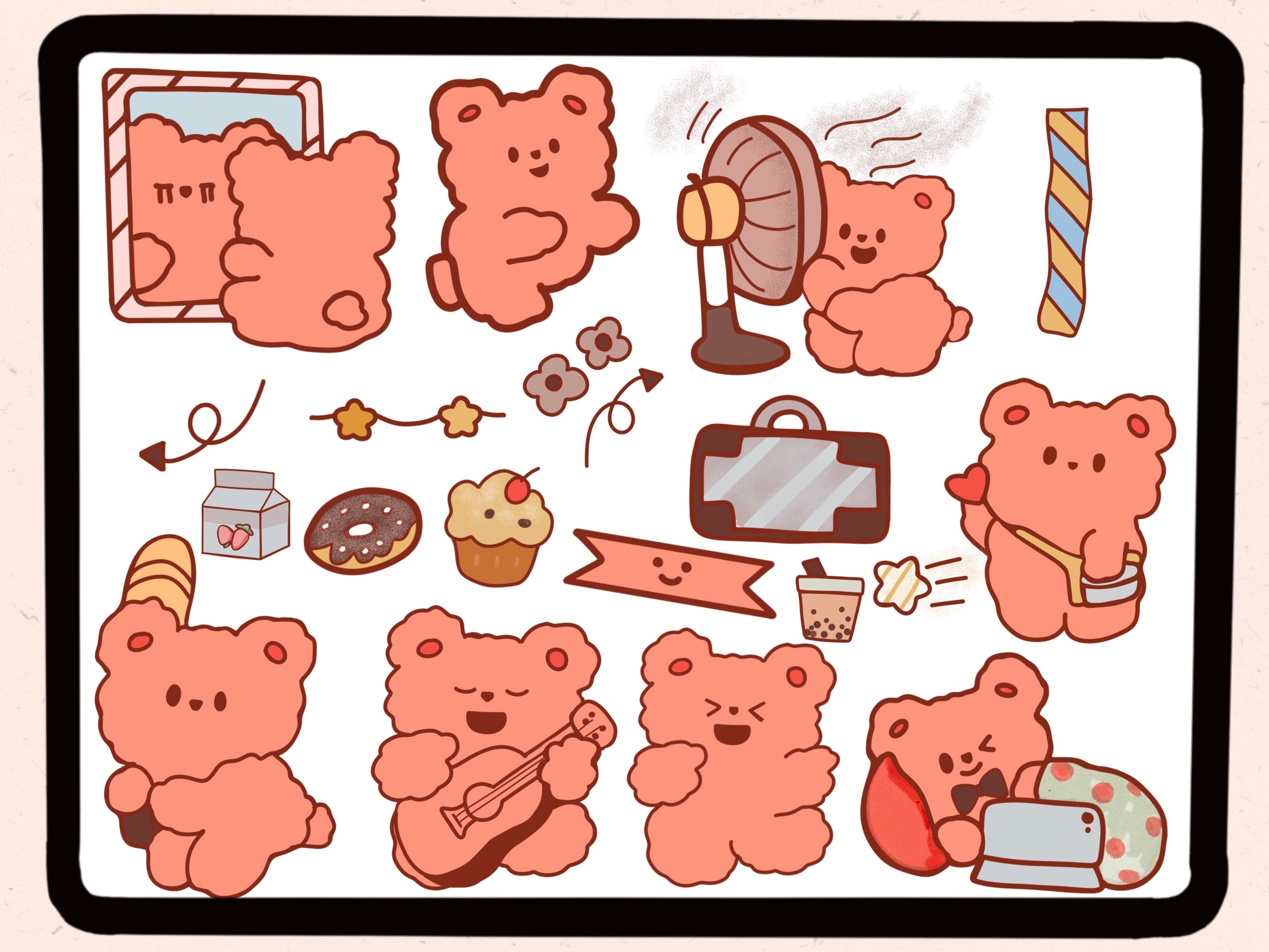 Kawaii Bear Digital Stickers| Goodnotes Stickers| Bear Emotes| Cute ...