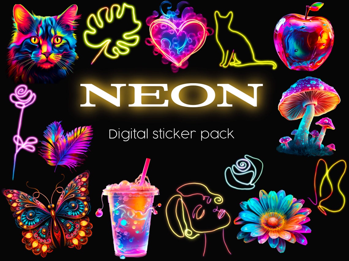Neon Digital Stickers Dark Mode Digital Planner Goodnotes Digital ...
