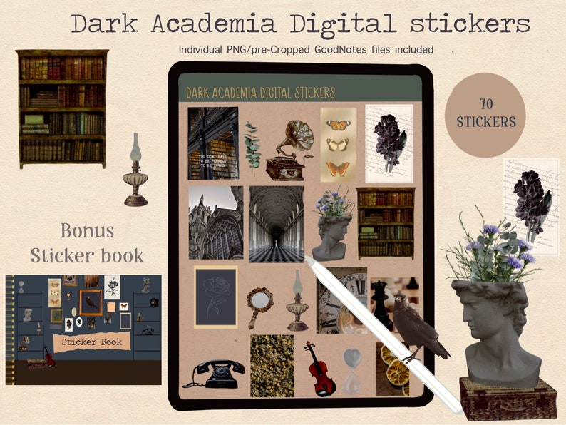 Dark Academia Digital Sticker Pack| Goodnotes Stickers| Dark Academia ...