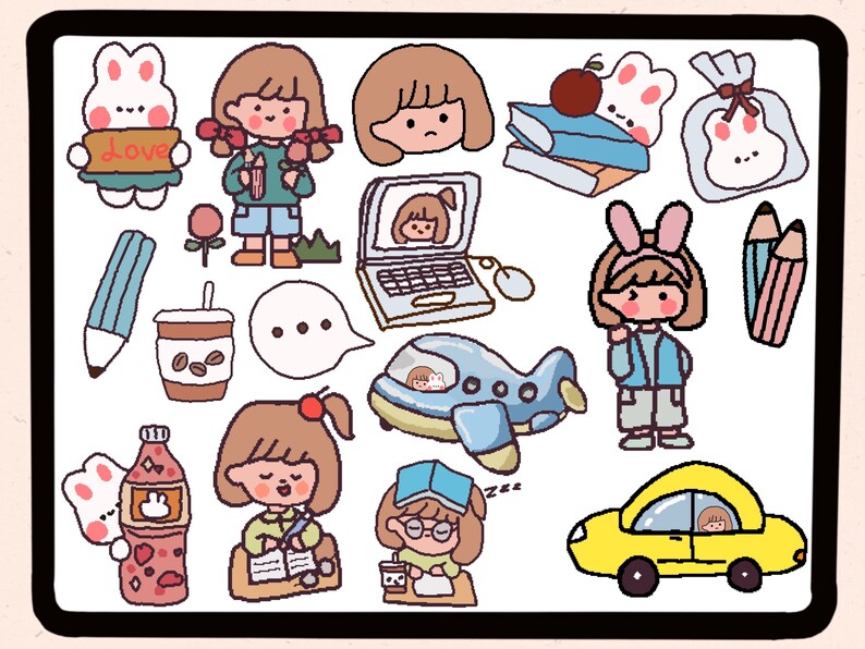 Retro Kawaii Digital Stickers| Goodnotes Stickers| Cute Girl Stickers ...