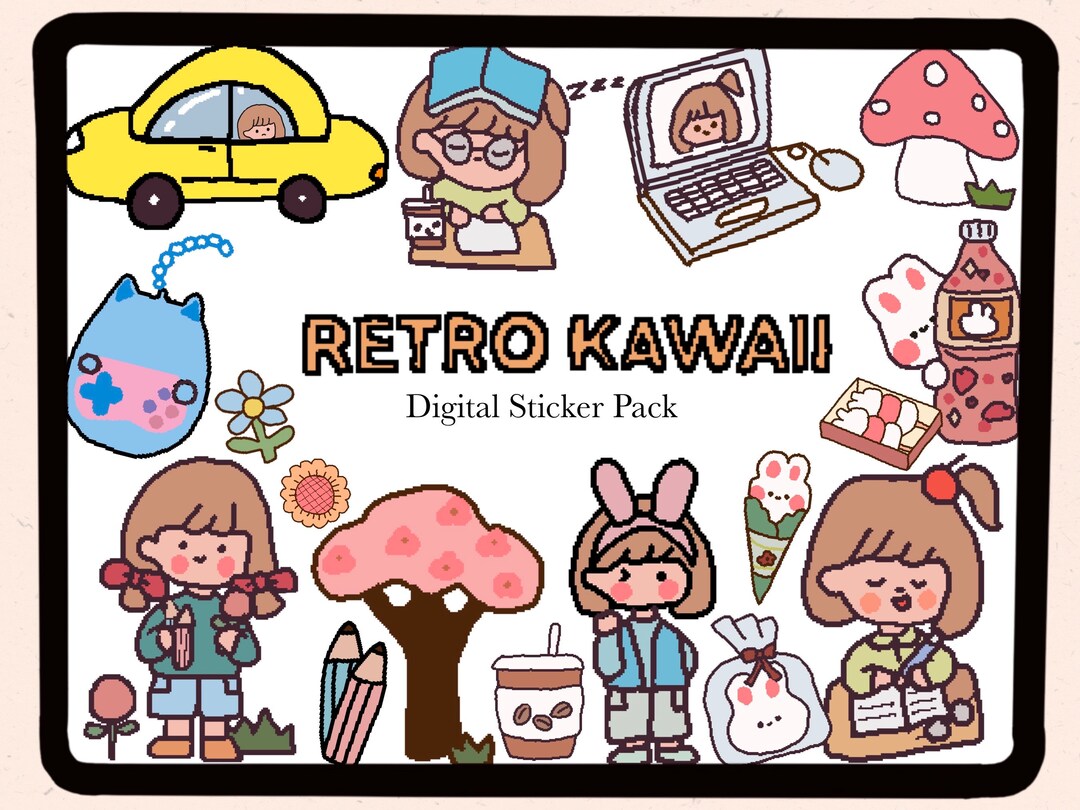 Retro Kawaii Digital Stickers| Goodnotes Stickers| Cute Girl Stickers ...