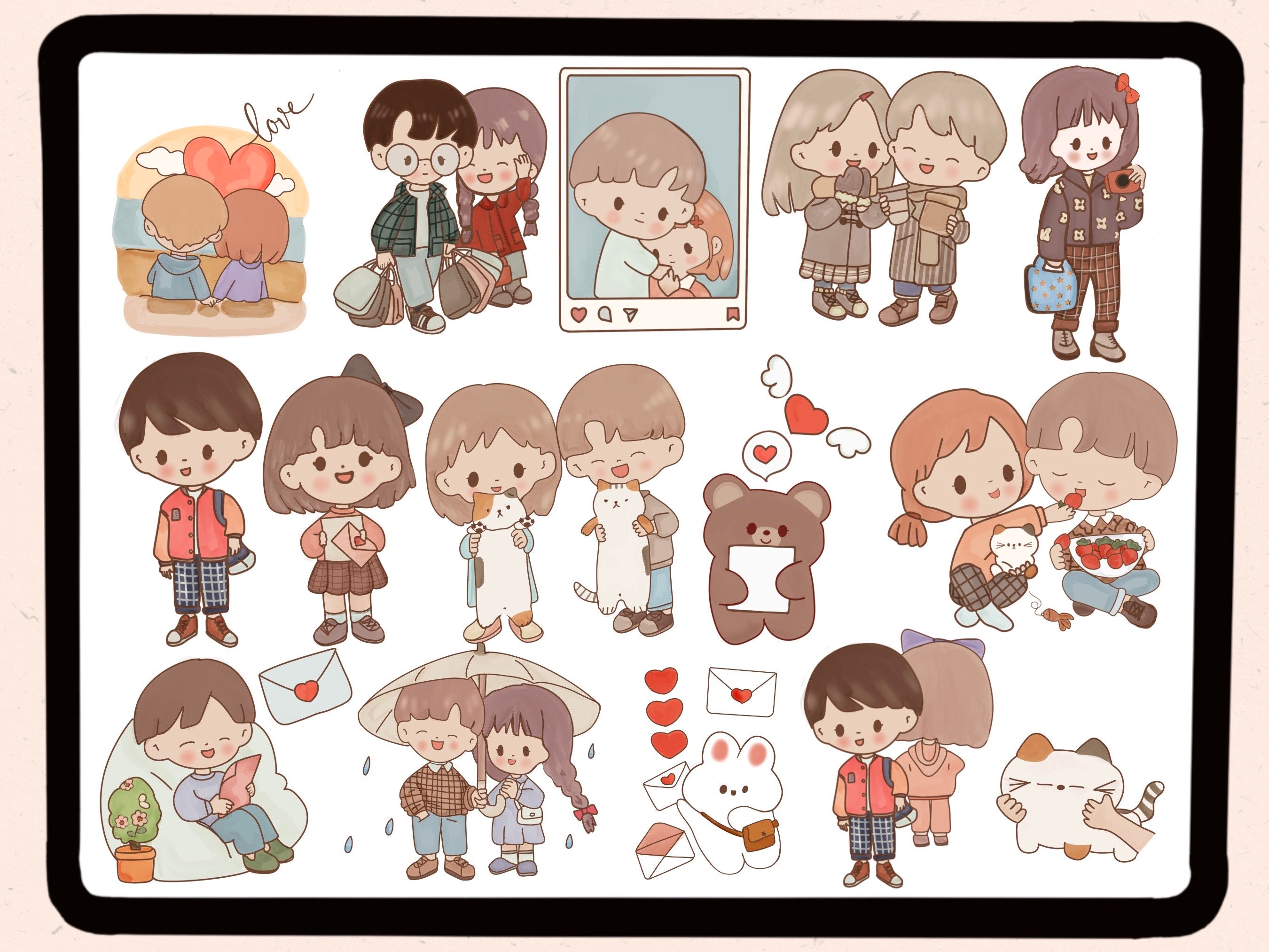 Cute Couple Digital Stickers Goodnotes Stickers Kawaii Love Valentines ...