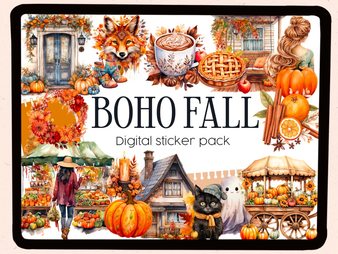 Boho Fall Digital Stickers| Fall Goodnotes Stickers| Pumpkin| Fall ...