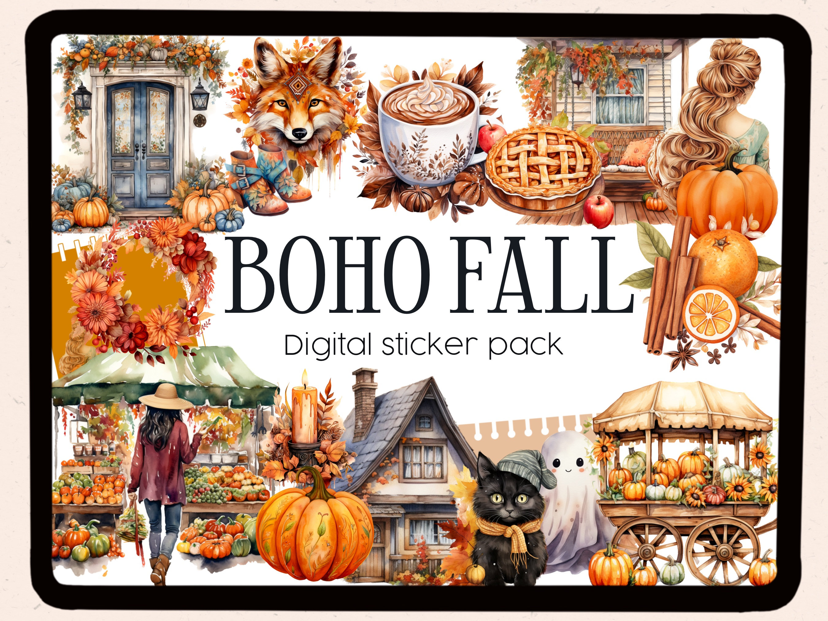 Boho Fall Digital Stickers| Fall Goodnotes Stickers| Pumpkin| Fall ...