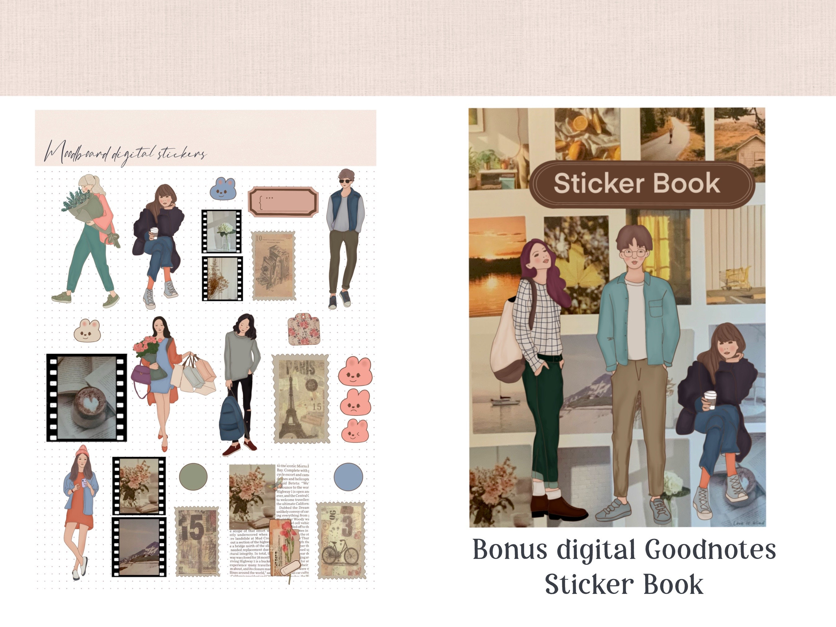Boho Mood Board Digital Stickers| Goodnotes Stickers| Fashion| People ...