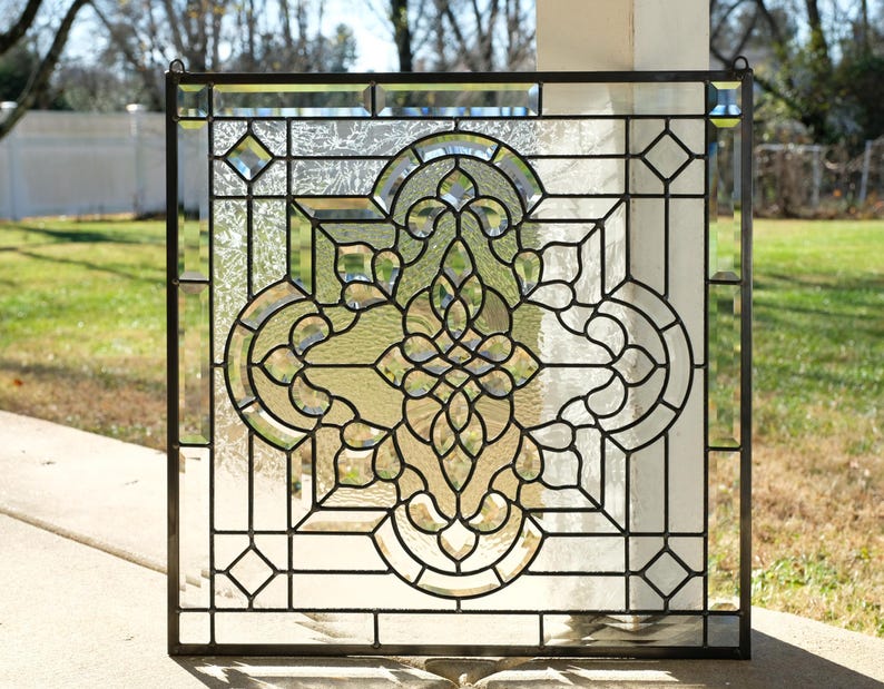 All Clear Stained Glass Beveled Window Panel, 24" X 24"… - Etsy
