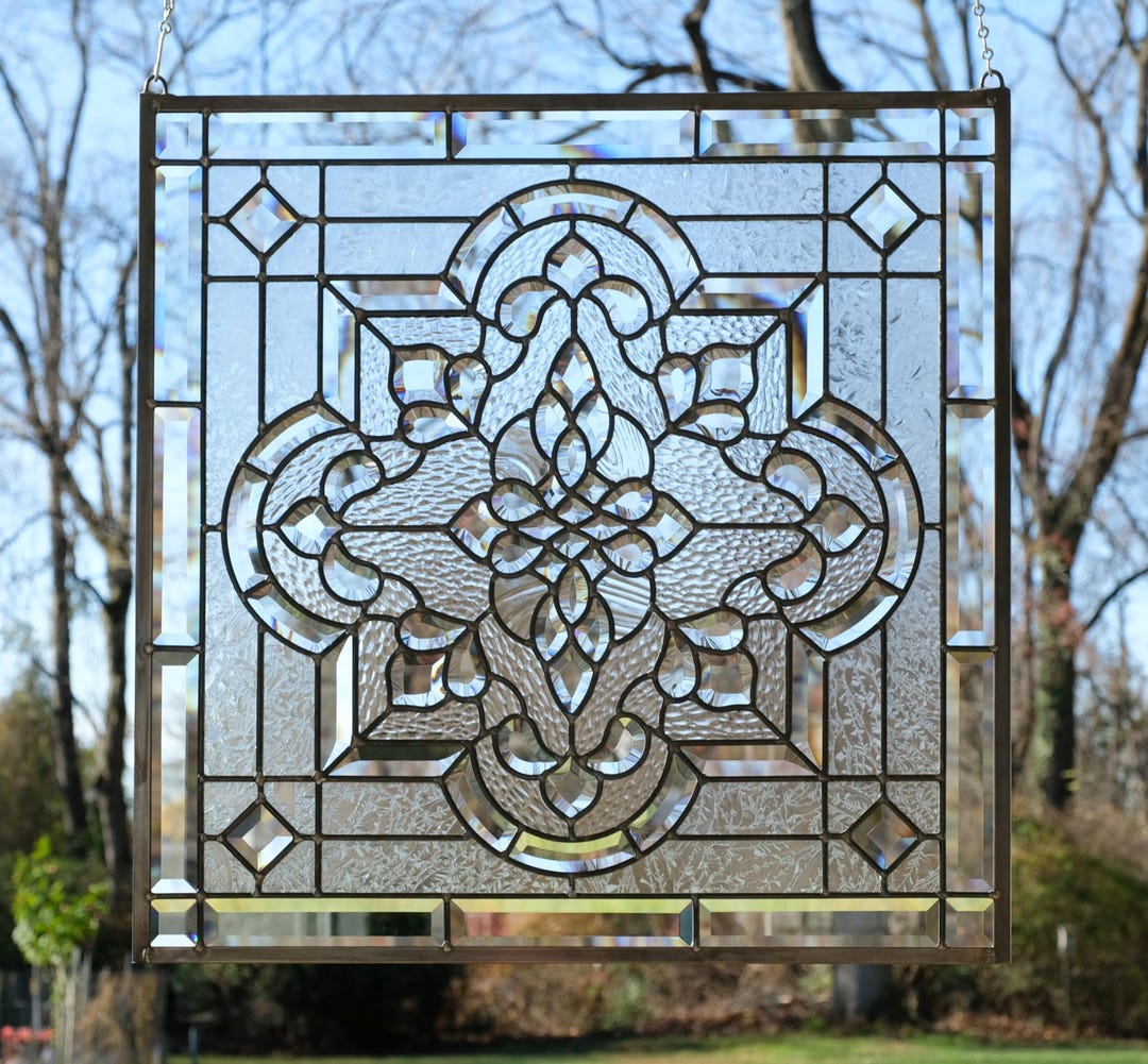 All Clear Stained Glass Beveled Window Panel, 24" X 24"… - Etsy