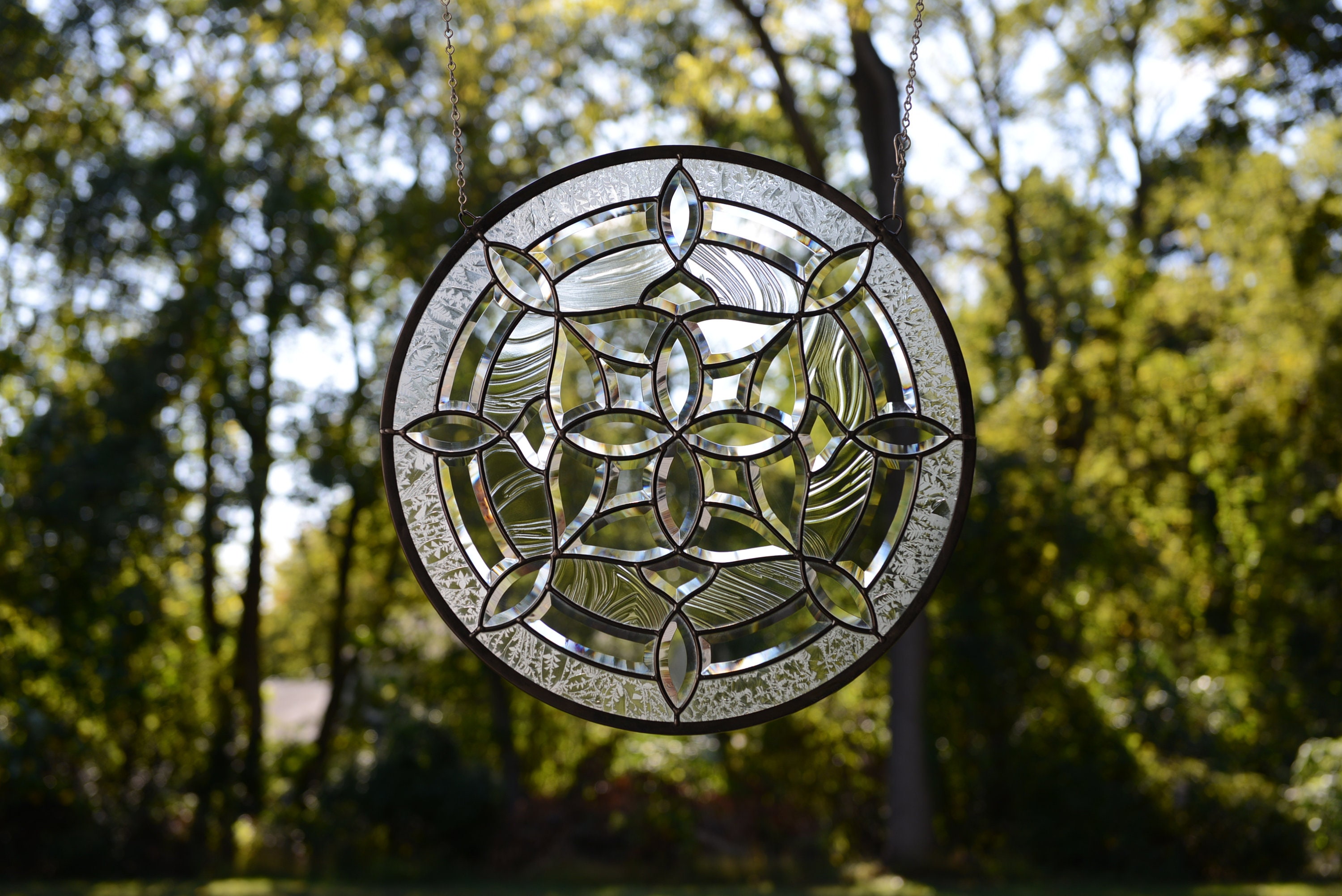 Handcrafted Clear Beveled Glass Round Window Panel 21" Dia - Etsy