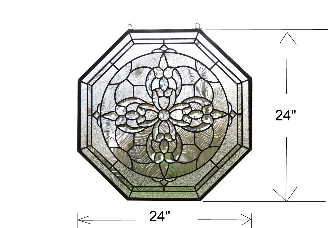 24" X 24" All Clear Stained Glass Octagon Beveled Window Panel - Etsy