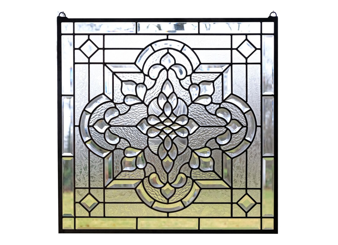 All Clear Stained Glass Beveled Window Panel, 24" X 24"… - Etsy
