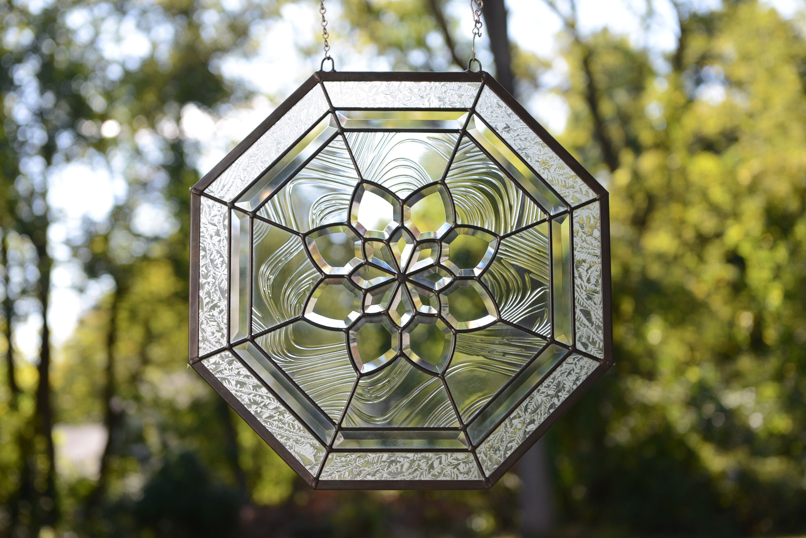 20" X 20" All Clear Stained Glass Octagon Beveled Window Panel - Etsy