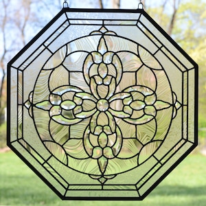 24" X 24" All Clear Stained Glass Octagon Beveled Window Panel - Etsy