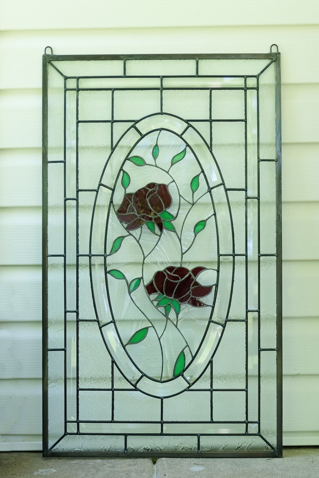 20"x34" Hanging Stained Glass Window Panel Roses - Etsy