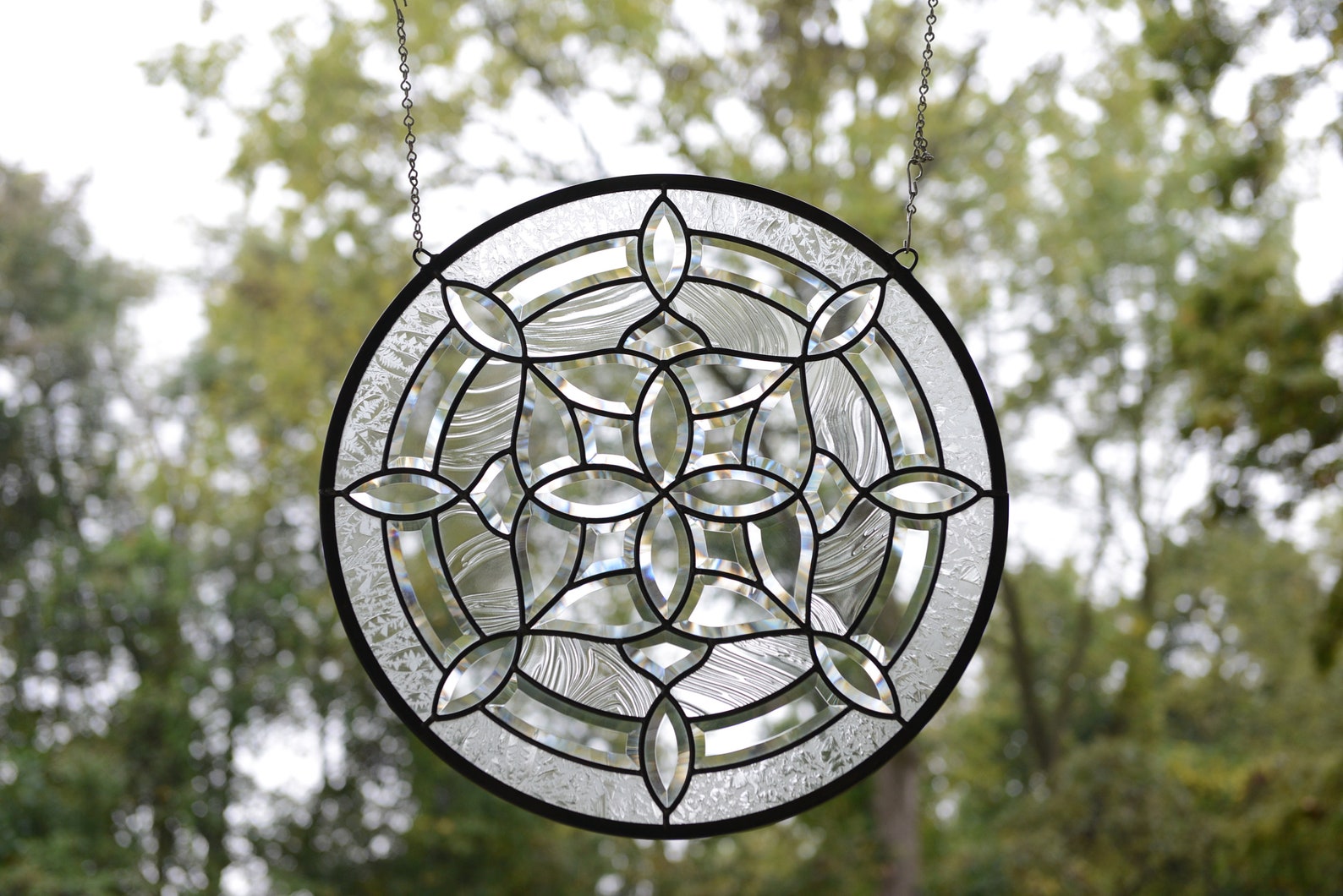 Handcrafted Clear Beveled Glass Round Window Panel Stained Glass Panel ...
