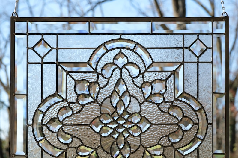 All Clear Stained Glass Beveled Window Panel, 24" X 24"… - Etsy