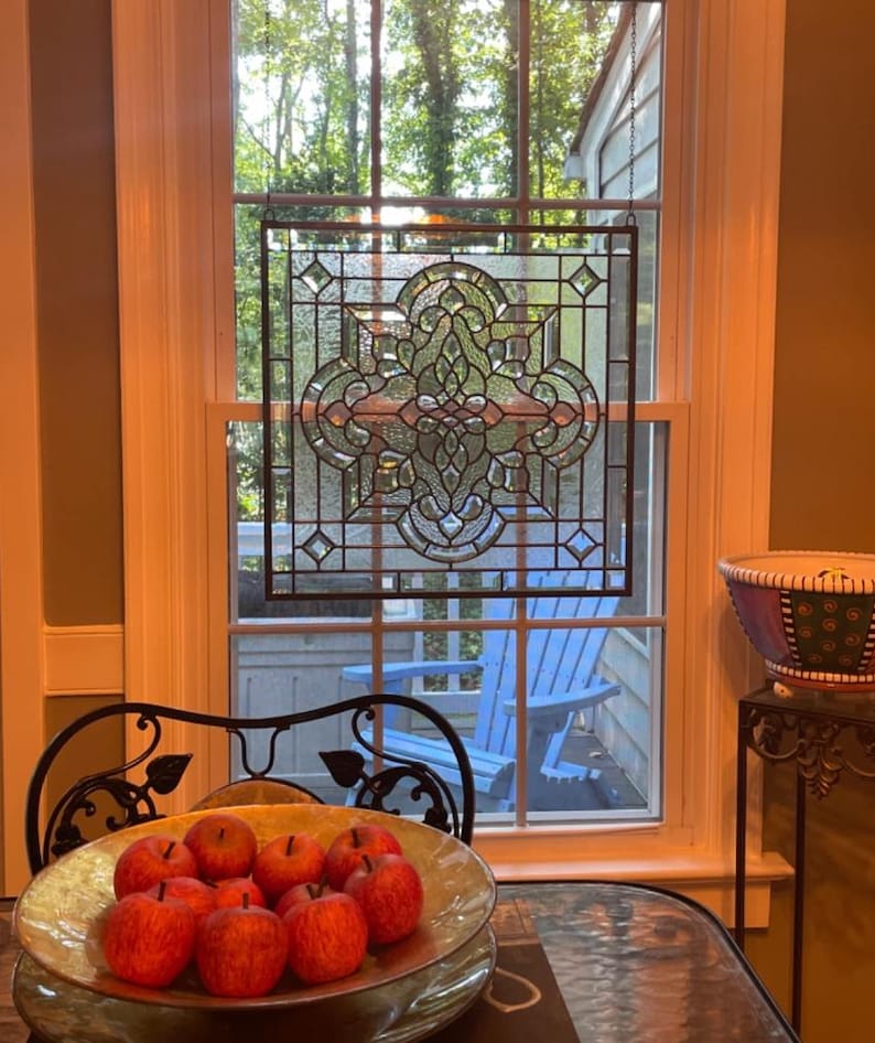 All Clear Stained Glass Beveled Window Panel, 24" X 24"… - Etsy