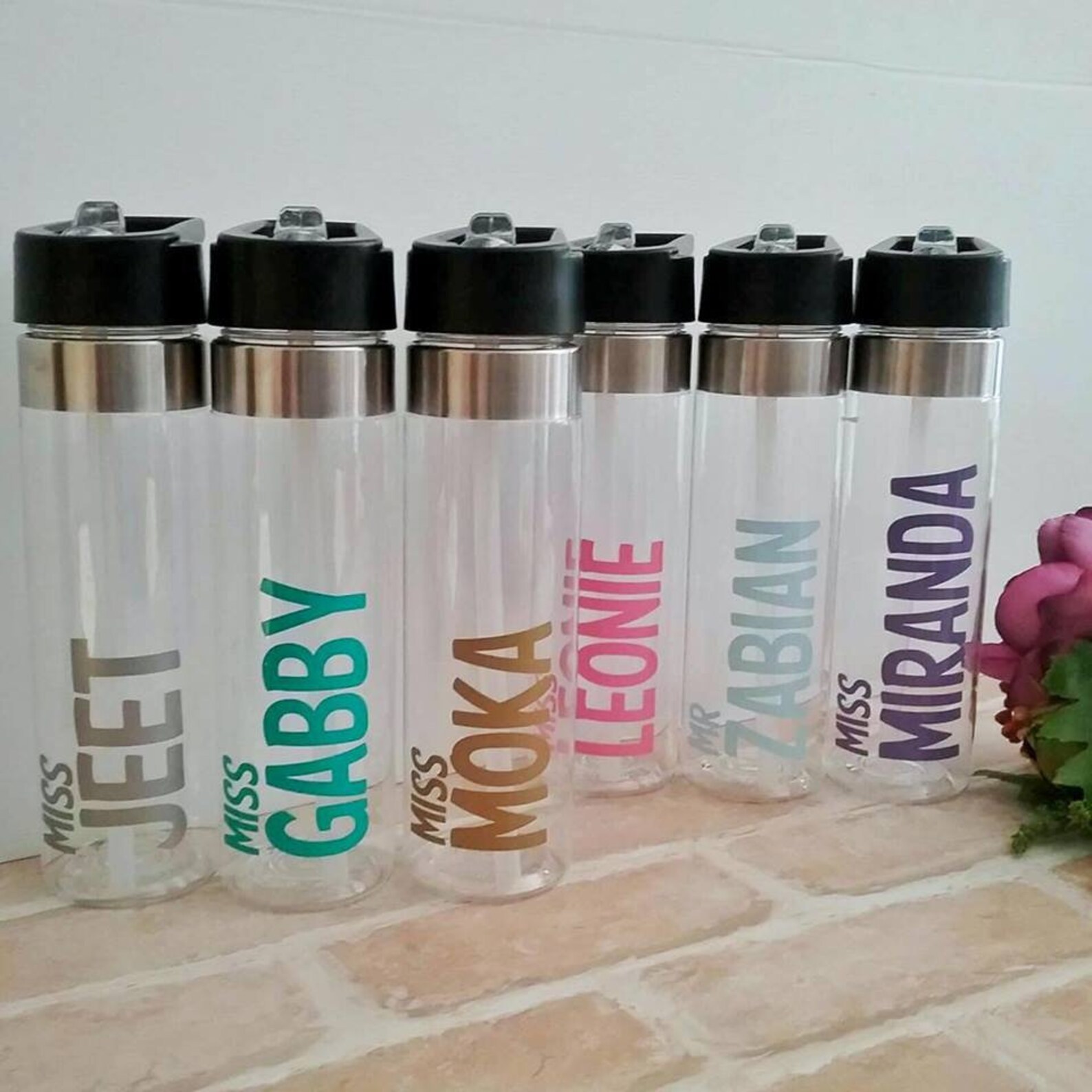 Water Bottle With Custom Names Clear Drink Bottle School Etsy Water Bottle With Custom Names Clear Drink Bottle School Etsy