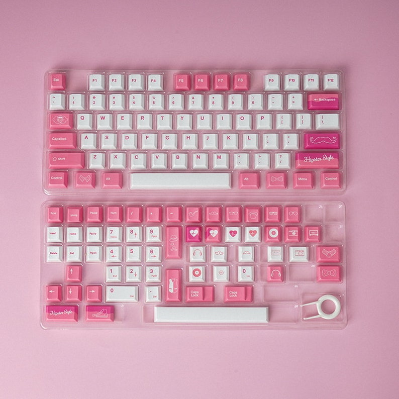 Pink White PBT Keycap Set 130 Keys Cherry Profile Keycaps for | Etsy