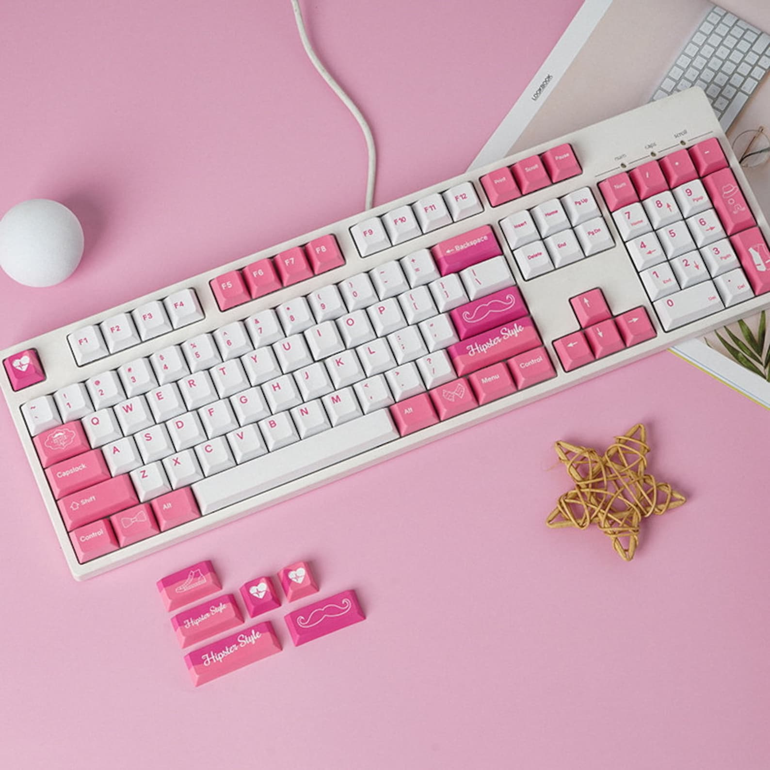 Pink White PBT Keycap Set 130 Keys Cherry Profile Keycaps for | Etsy