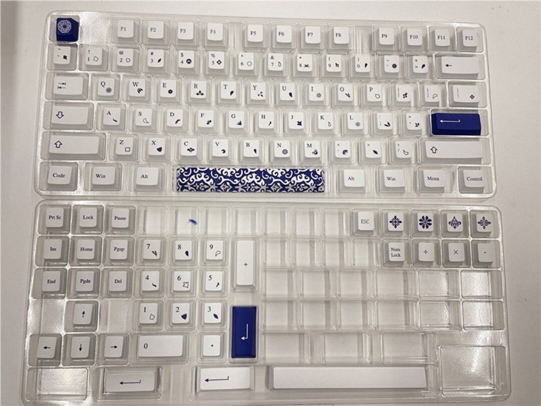 Blue and White Porcelain Keycap Set Custom PBT Keycaps Cherry Profile ...