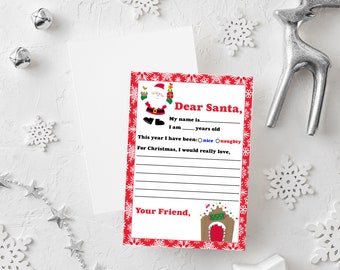 Letter to Santa Red and Blue Fill in Printable (Instant Download) - Etsy