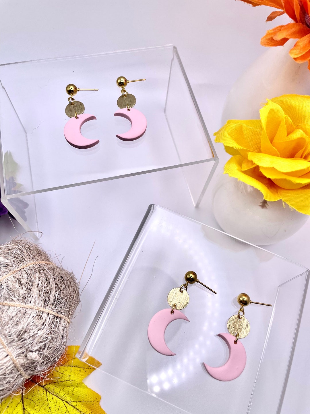 Pink Moons | Halloween Collection | Polymer Clay Earrings | Dangle ...