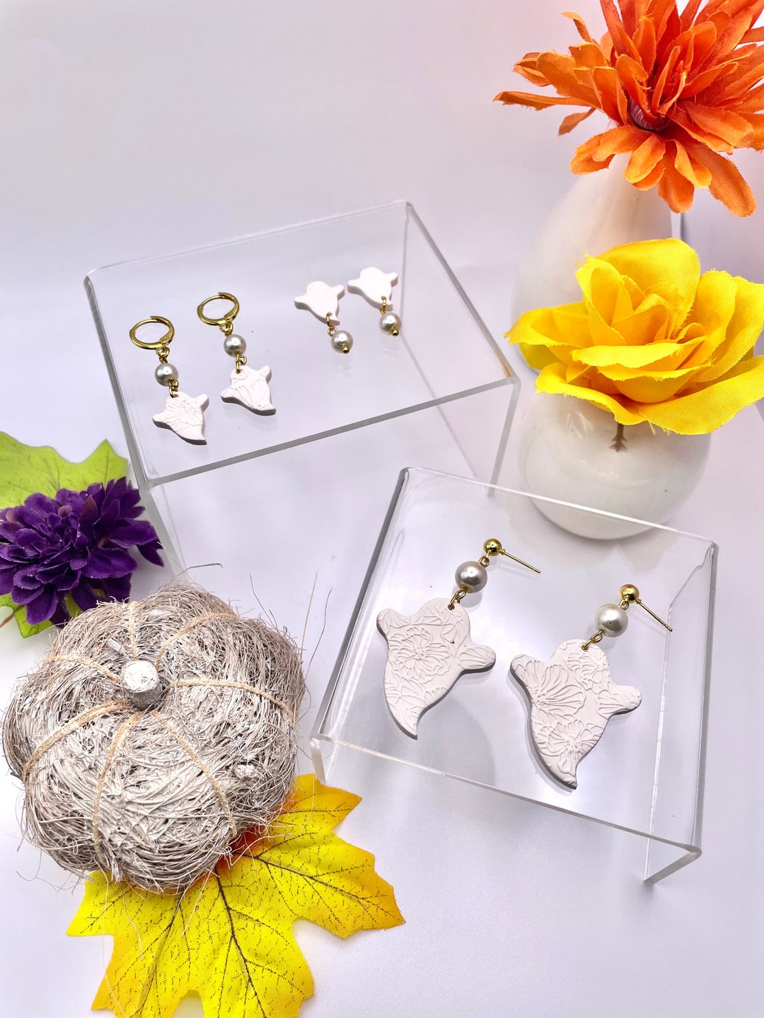 Pearl Ghosts | Halloween Collection | Polymer Clay Earrings | Dangle ...
