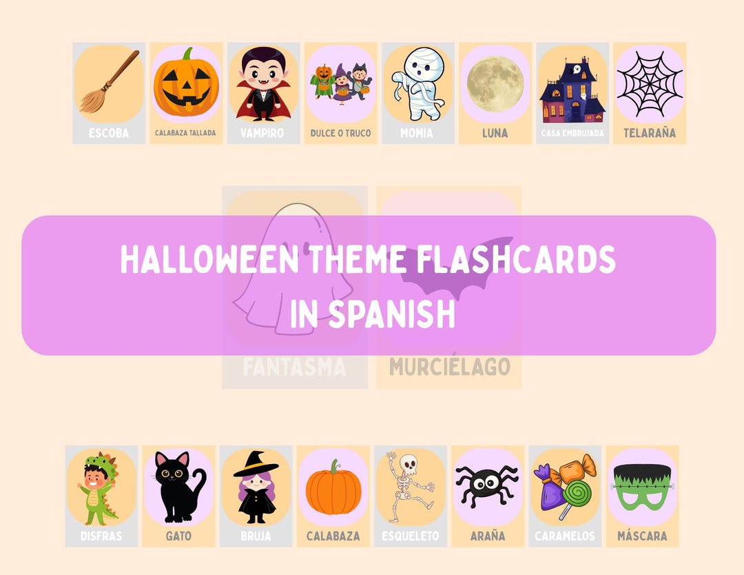 Halloween Theme Flashcards Spanish - Etsy