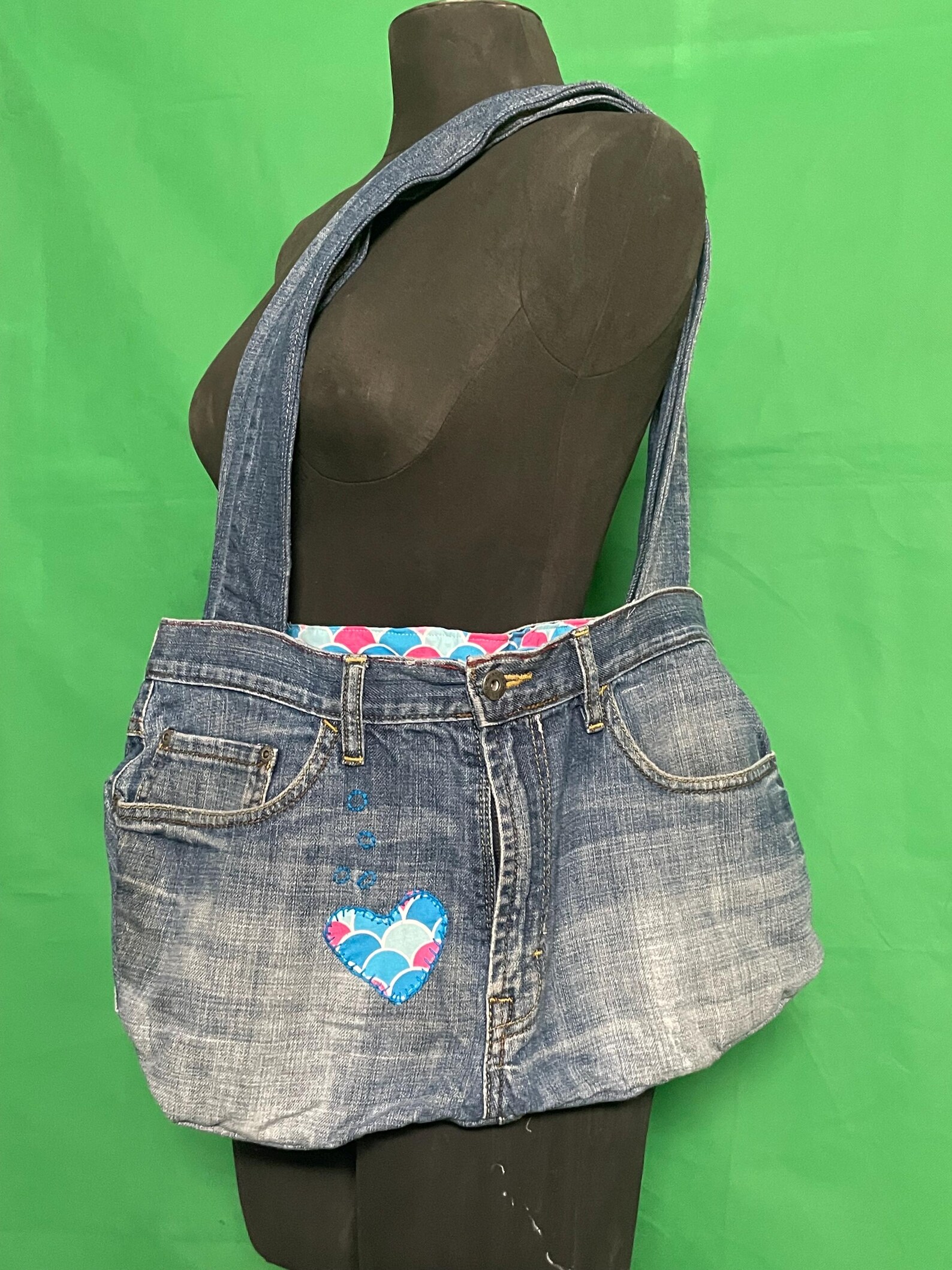 Upcycled Denim Shoulder Bag(scales Pattern) - Etsy
