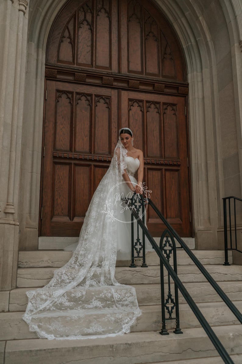 Lace Mantilla Cathedral Veil: Ivory Boho Wedding Veil, 10 Feet - Etsy