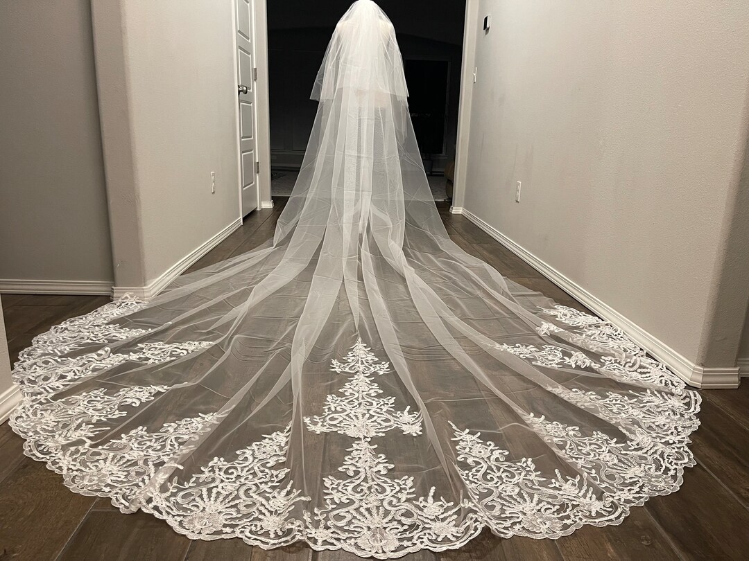 Ivory Wedding Veil: Blush Lace, Royal Cathedral Length - Etsy