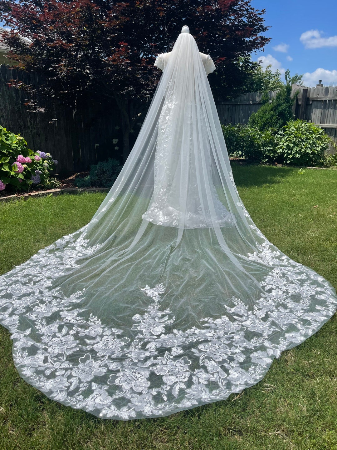 Cathedral Length,ivory Wedding Veil ,bride Veil,floral Lace With ...