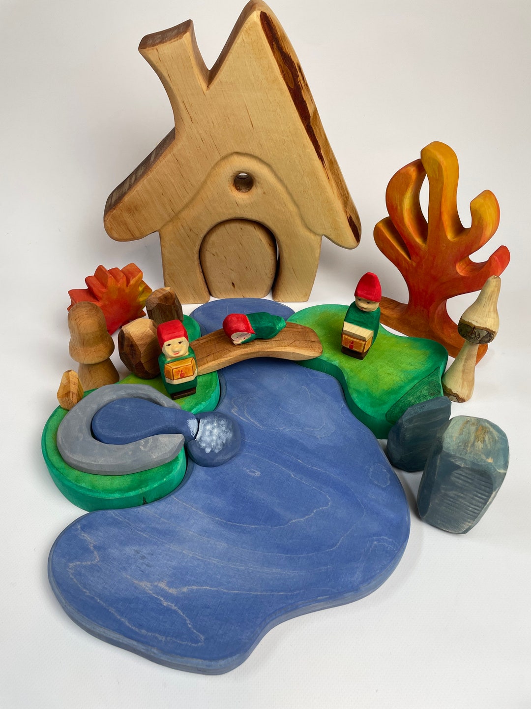 Play World Cascade Waterfall Base Plate With Bridge and Meadows Wooden ...