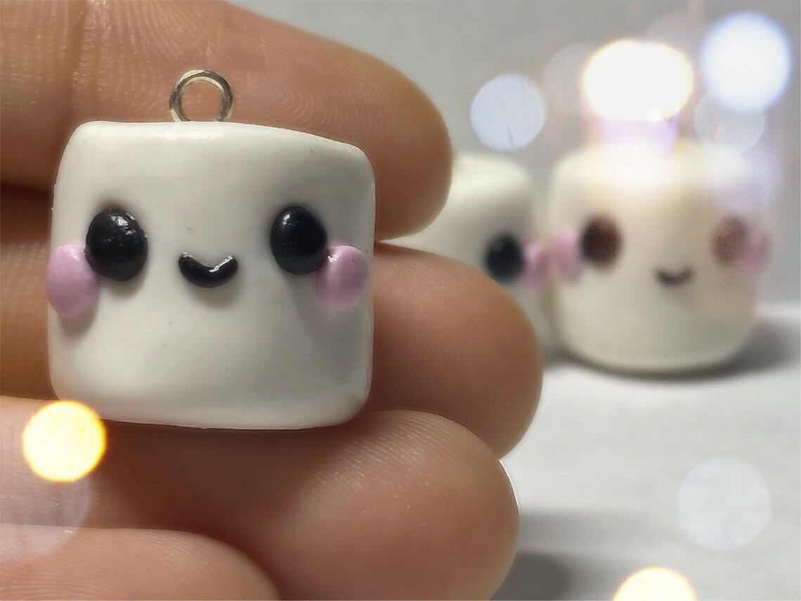 Cute White Marshmallow, Polymer Clay Charm, Miniature Keychain - Etsy