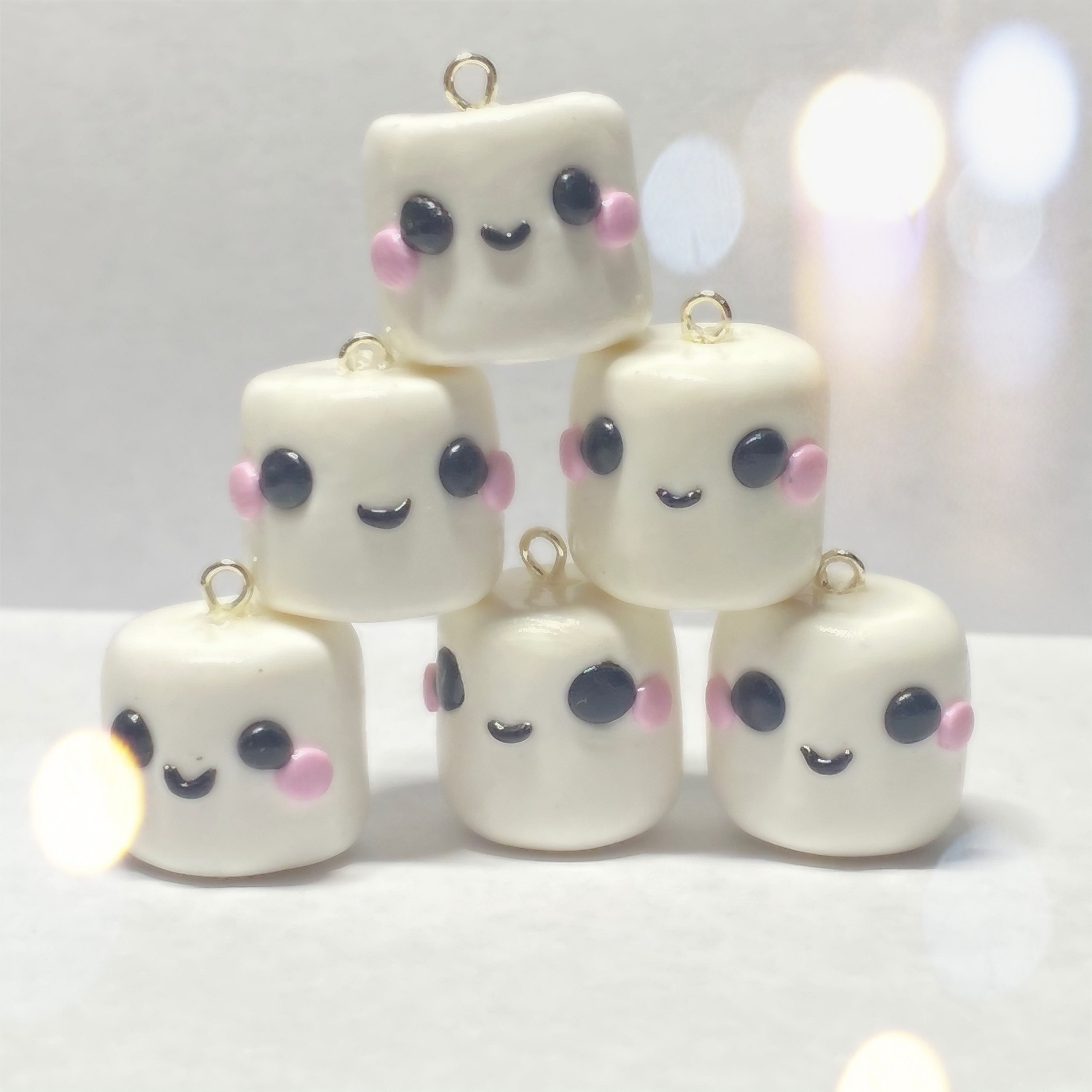 Cute White Marshmallow, Polymer Clay Charm, Miniature Keychain - Etsy