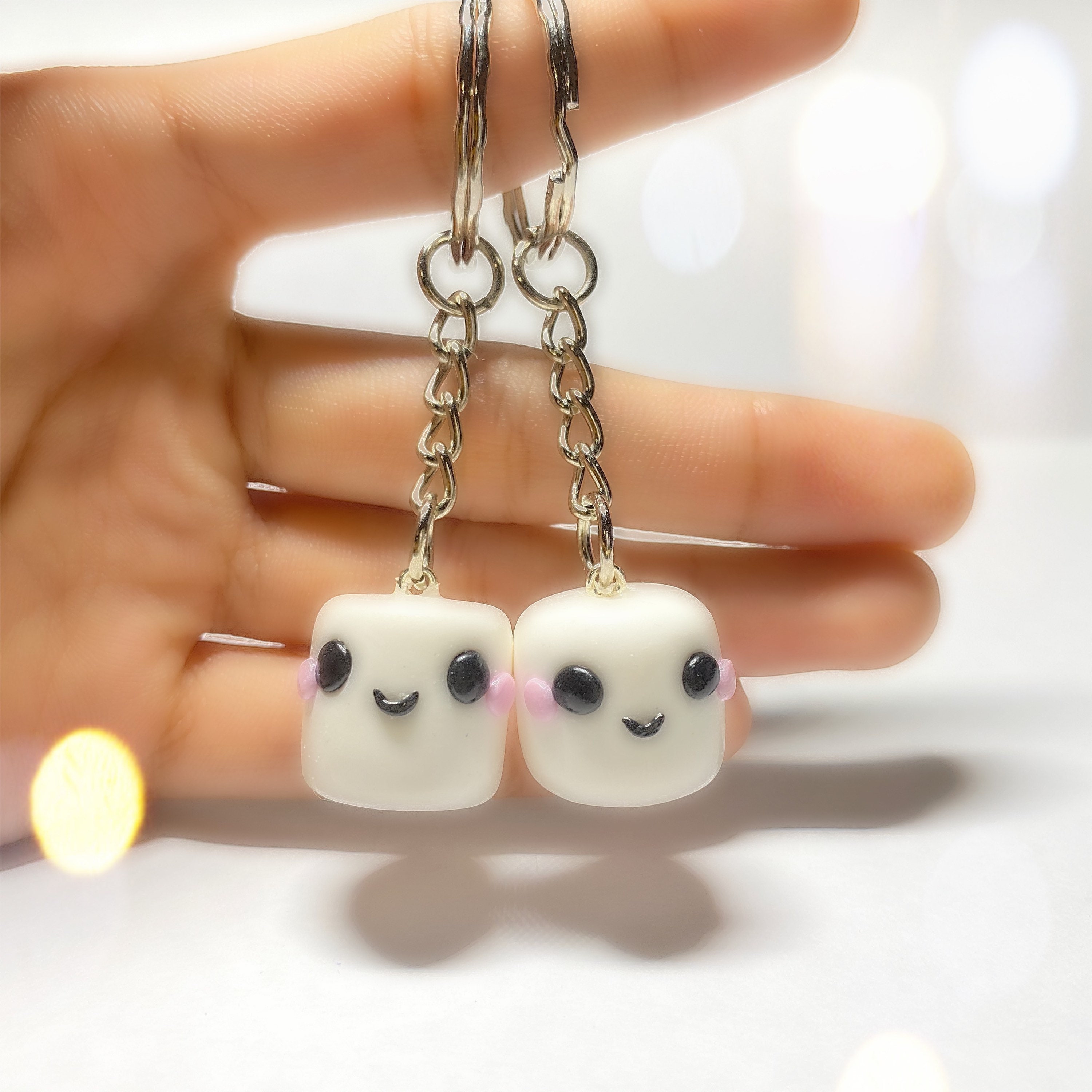 Cute White Marshmallow, Polymer Clay Charm, Miniature Keychain - Etsy