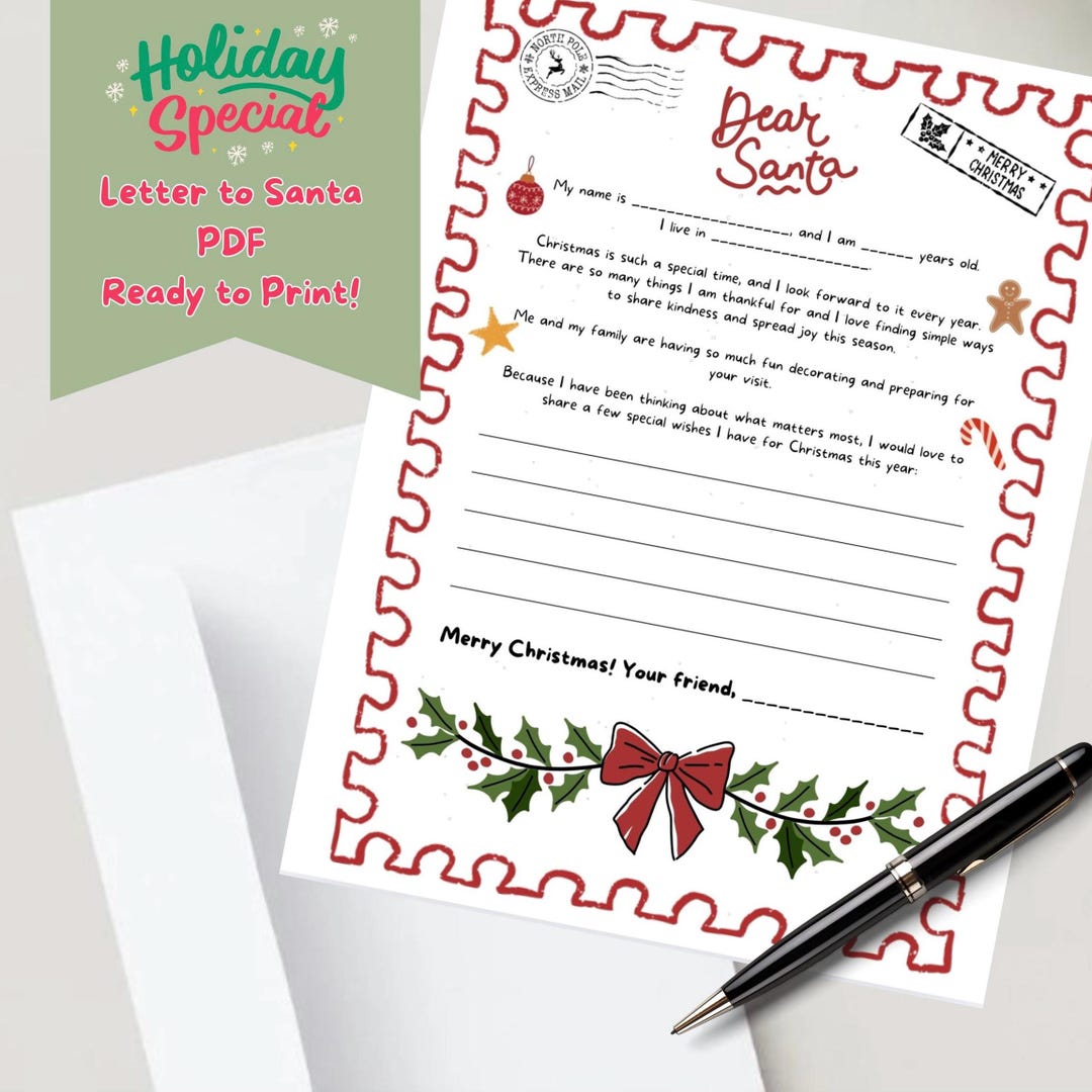 Printable Santa Letter Template for Kids | Fill-in-the-blank Christmas ...