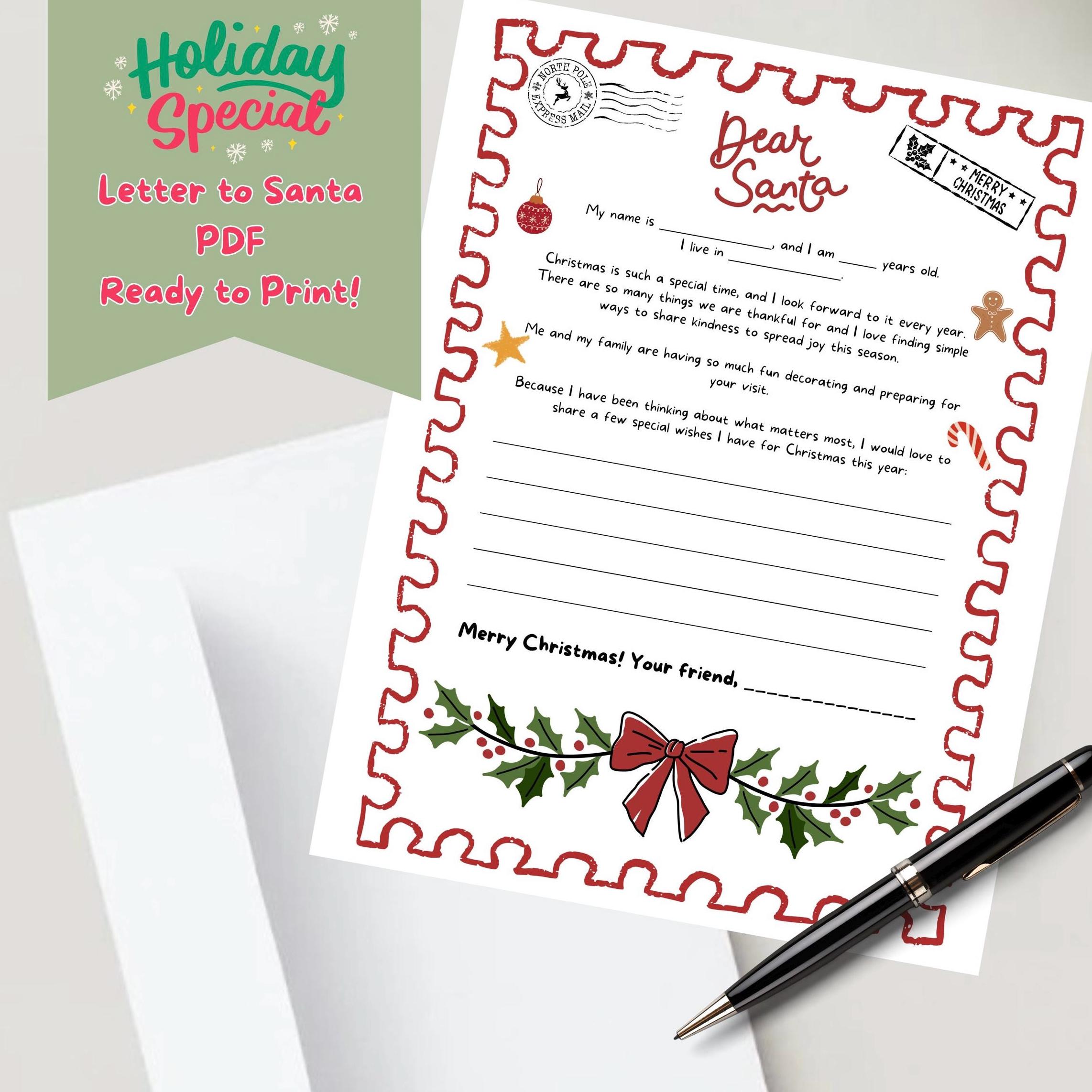Printable Santa Letter Template for Kids | Fill-in-the-blank Christmas ...